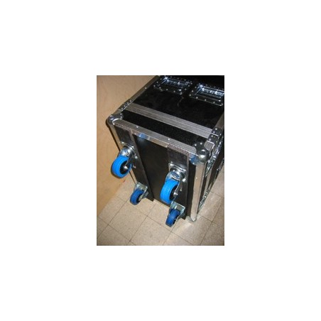 Roulette pivotante bleue pour flight case, avec frein